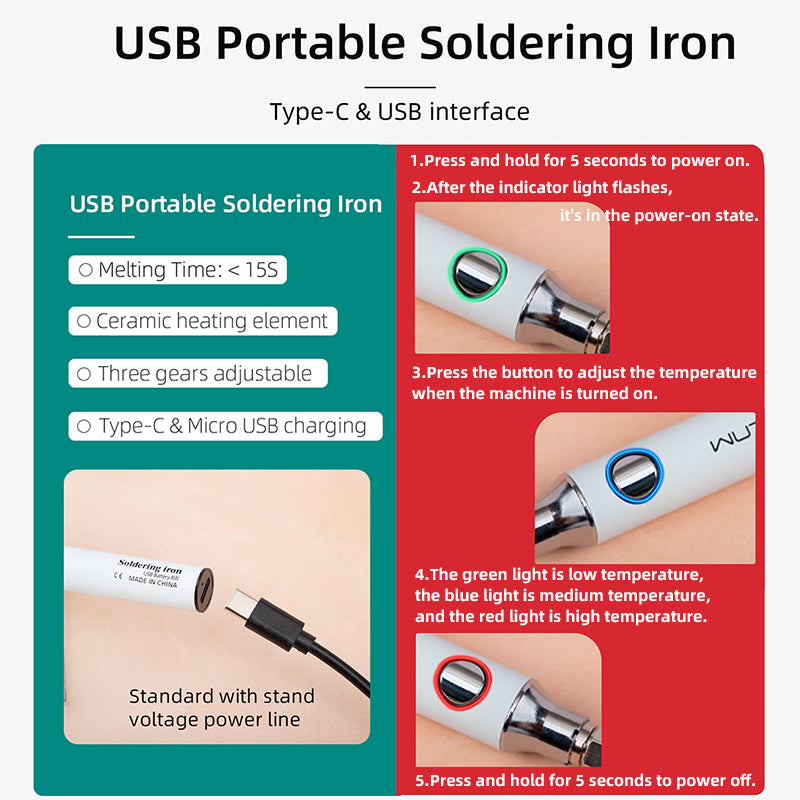 WUTA USB Charging Thread Cord Burner Welding Pen Portable Soldering Ir ...