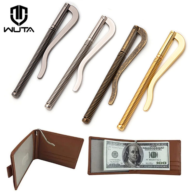 WUTA Spring Money Clip Bar Brass+Stainless Steel Bar Slim Leather ...