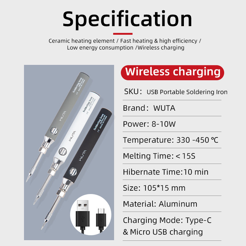 WUTA USB Charging Thread Cord Burner Welding Pen Portable Soldering Ir ...