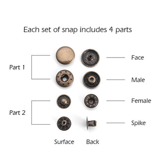 WUTA 20set Solid Brass Snap Fasteners Metal Snaps Button Press Studs ...